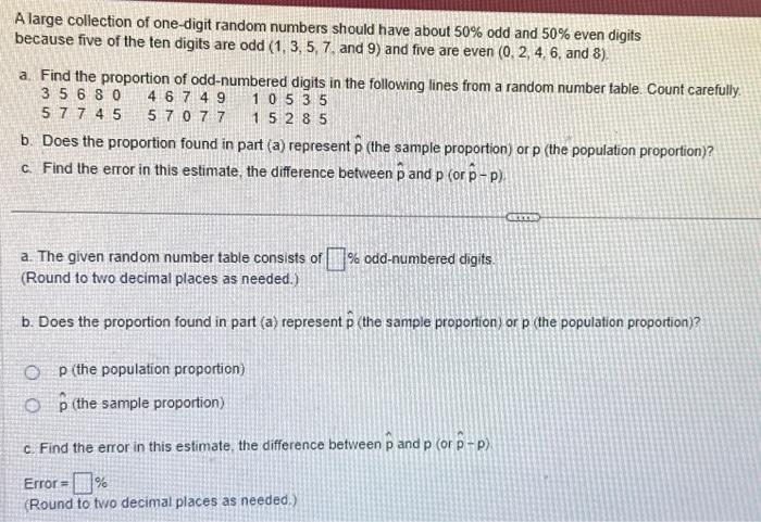 Solved A large collection of one-digit random numbers should | Chegg.com