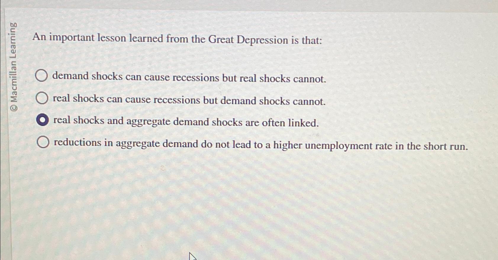 Solved An important lesson learned from the Great Depression | Chegg.com