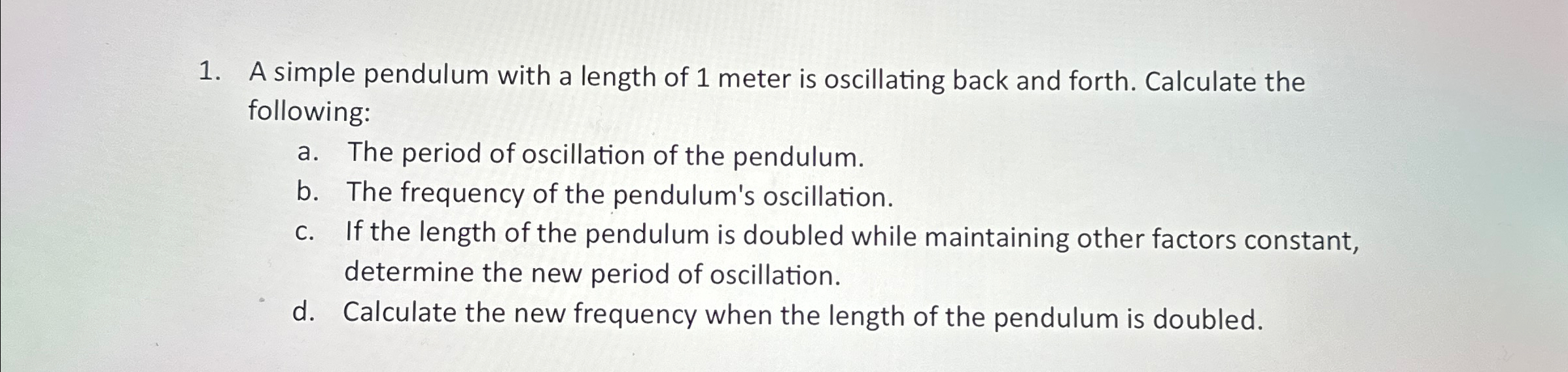 Solved A simple pendulum with a length of 1 ﻿meter is | Chegg.com