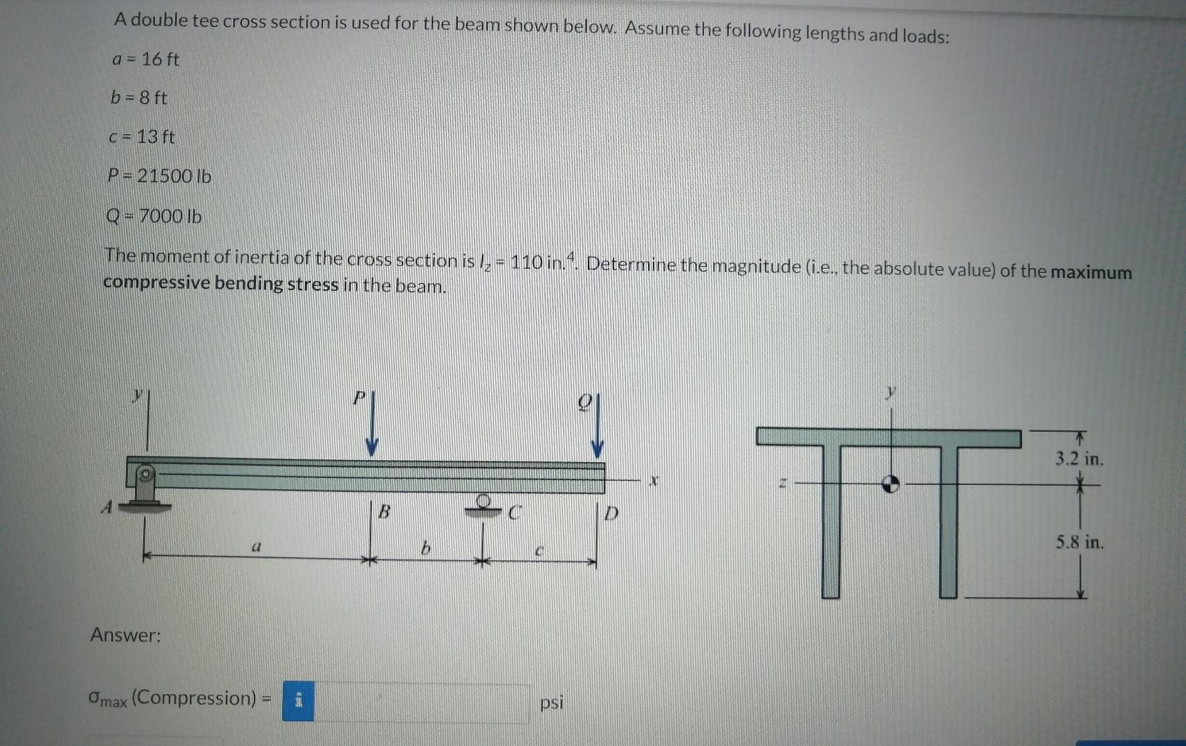 Solved A double tee cross section is used for the beam shown | Chegg.com