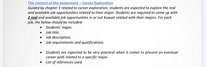 Solved The content of the assignment - Career Exploration | Chegg.com