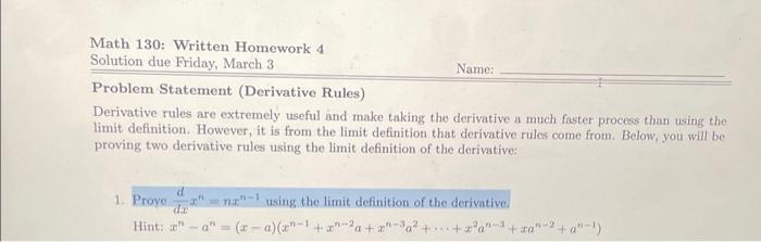 Solved Problem Statement (Derivative Rules) Derivative rules | Chegg.com