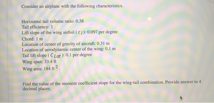 Solved Consider an airplane with the following | Chegg.com