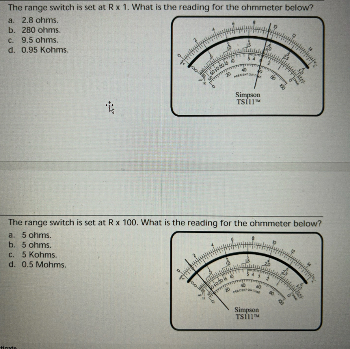 Solved The range switch is set at R×1. ﻿What is the reading | Chegg.com