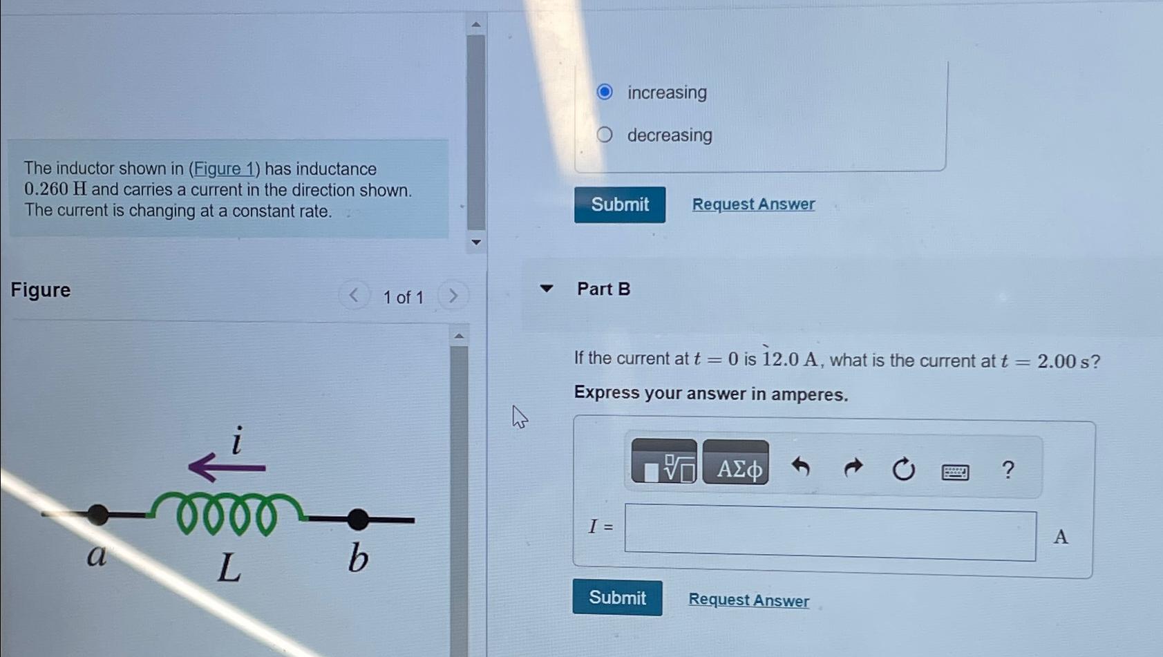 Solved increasing\\ndecreasing\\nThe inductor shown in | Chegg.com
