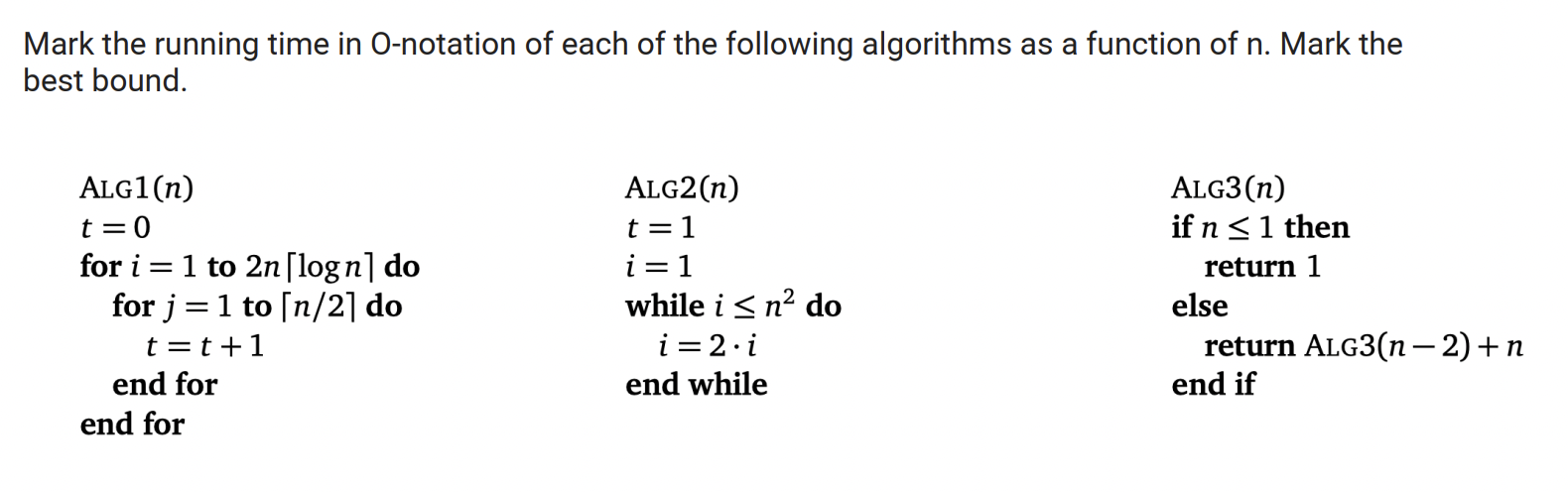 Solved Mark the running time in 0 -notation of each of the | Chegg.com