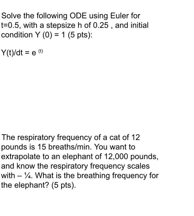 Solved Solve The Following Ode Using Euler For T05 With A