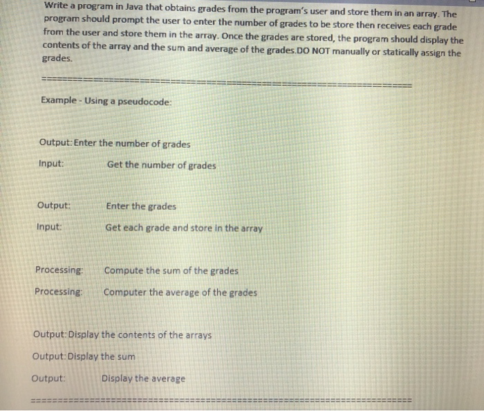 Solved Write a program in Java that obtains grades from the | Chegg.com
