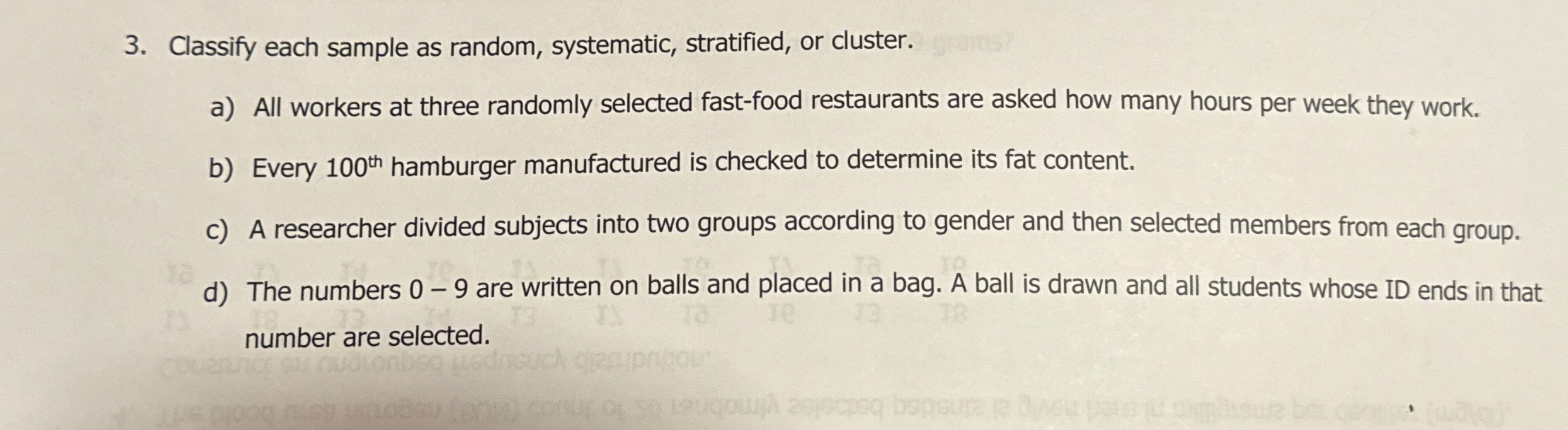 Solved Classify each sample as random, systematic, | Chegg.com