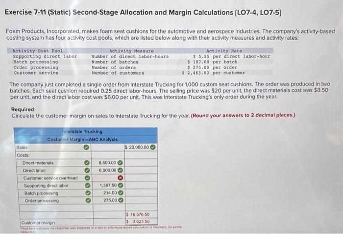 Solved Exercise 7-11 (Static) Second-Stage Allocation and | Chegg.com