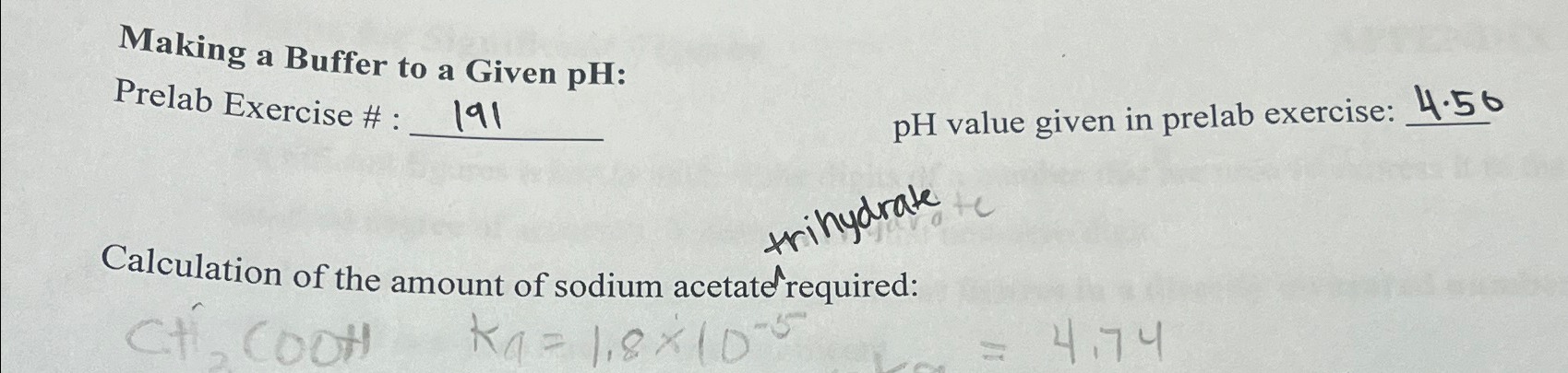Solved Making a Buffer to a Given pH ﻿:Prelab Exercise # :pH | Chegg.com