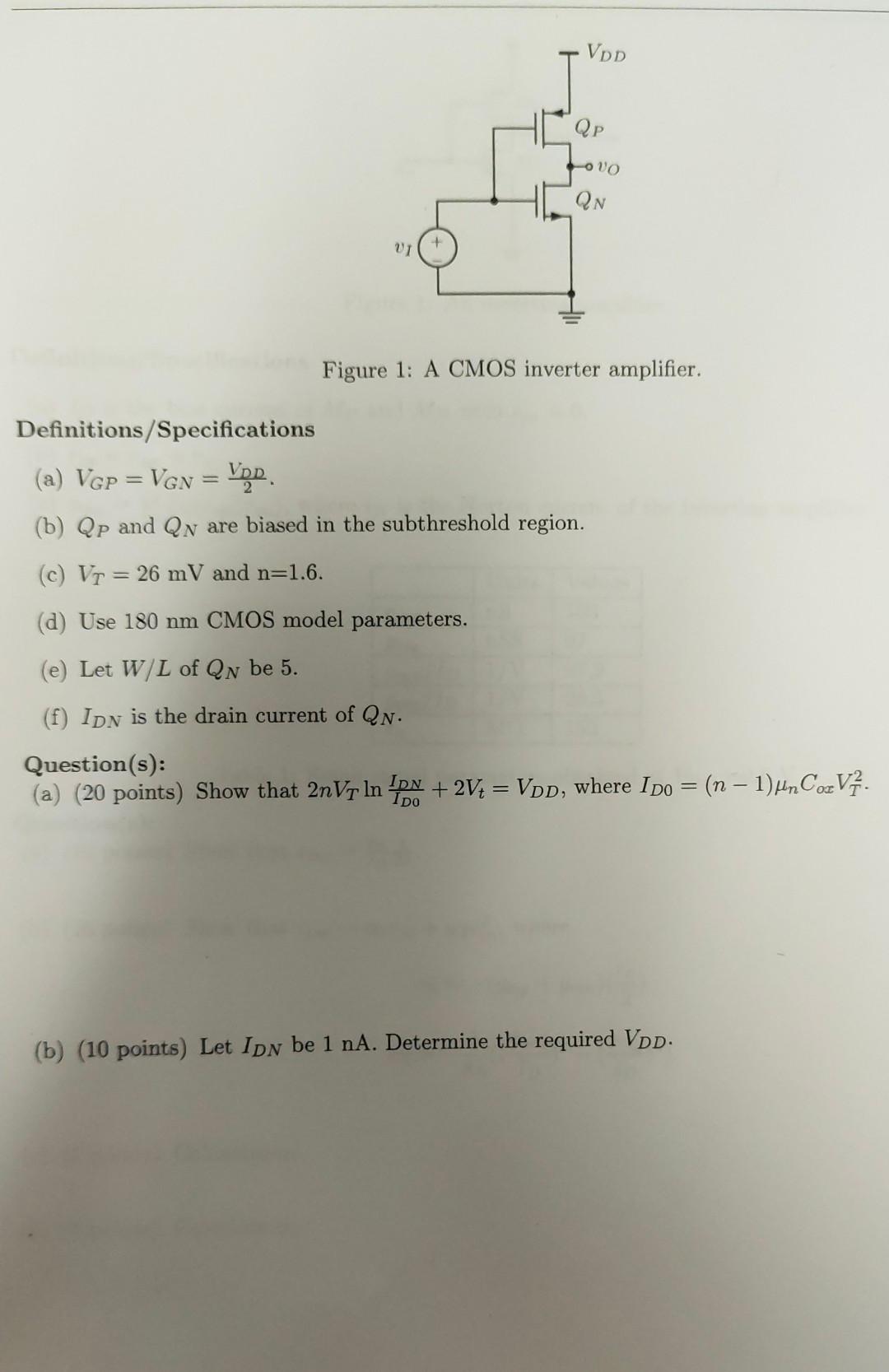 Solved Figure 1: A CMOS inverter amplifier. | Chegg.com