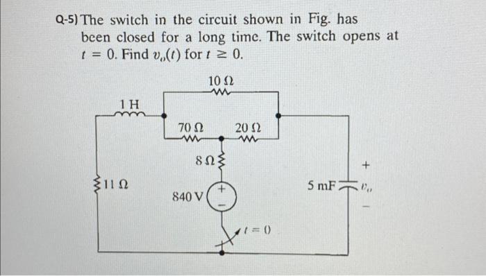 Solved Q-5) The switch in the circuit shown in Fig. has been | Chegg.com