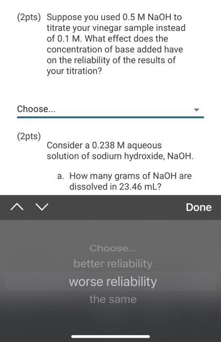 Solved (2pts) Suppose you used 0.5 M NaOH to titrate your | Chegg.com
