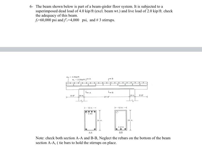 Solved 6- The beam shown below is part of a beam-girder | Chegg.com
