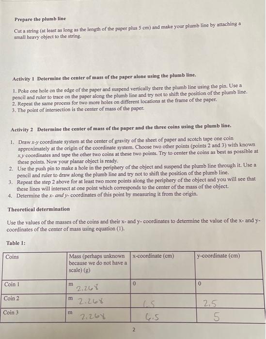 Solved Prepare the plumb line Cut a string (at least as long | Chegg.com