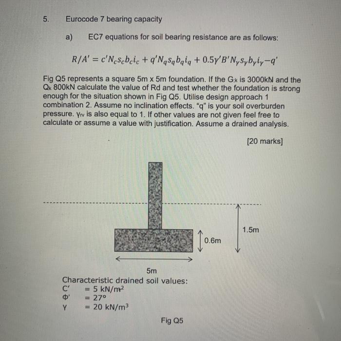 Solved 5. Eurocode 7 bearing capacity a) EC7 equations for | Chegg.com