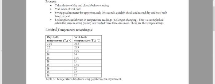 Use the "Sling Psychrometer Experiment" document | Chegg.com