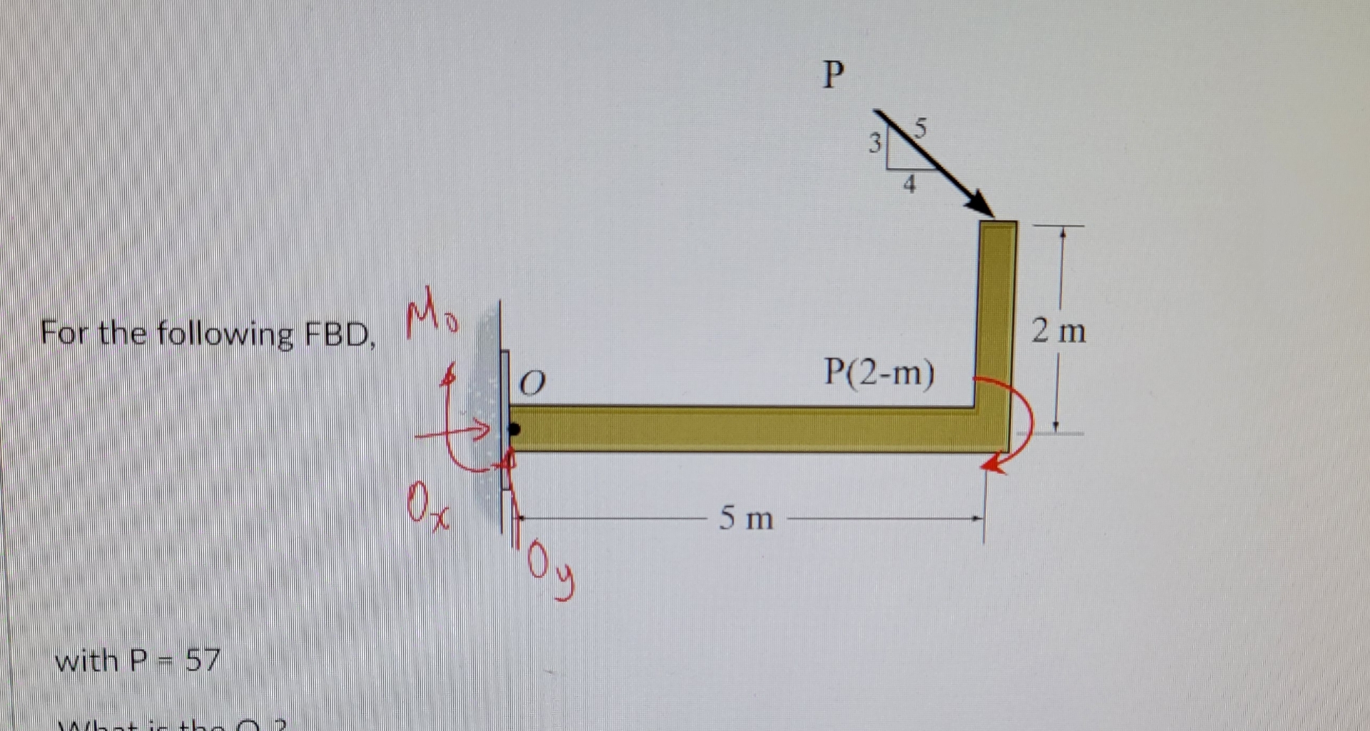 Solved for the following FBD,with P=57 ﻿what is Ox, ﻿with | Chegg.com