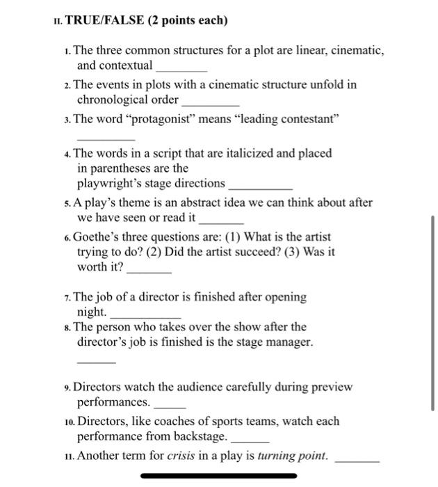 Name: Intro to Theater Final Exam Winter 2022 L. | Chegg.com