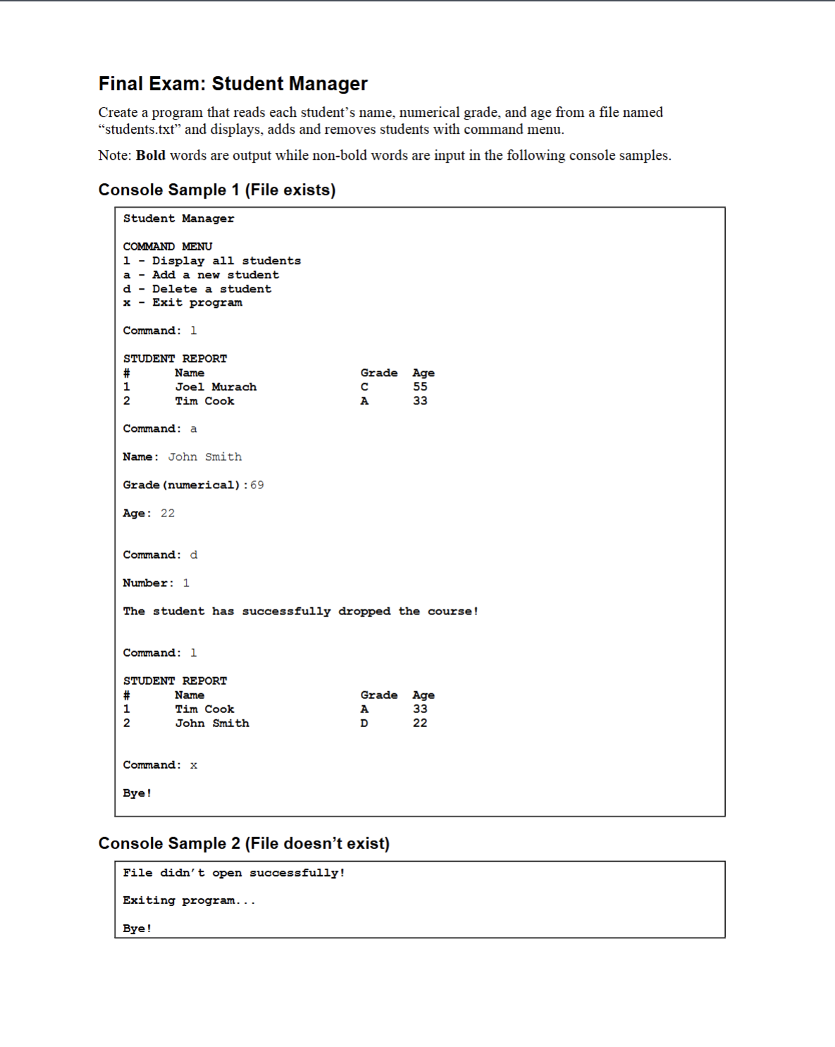 Solved please use C++ ﻿language(files + ﻿vector) ﻿to make | Chegg.com