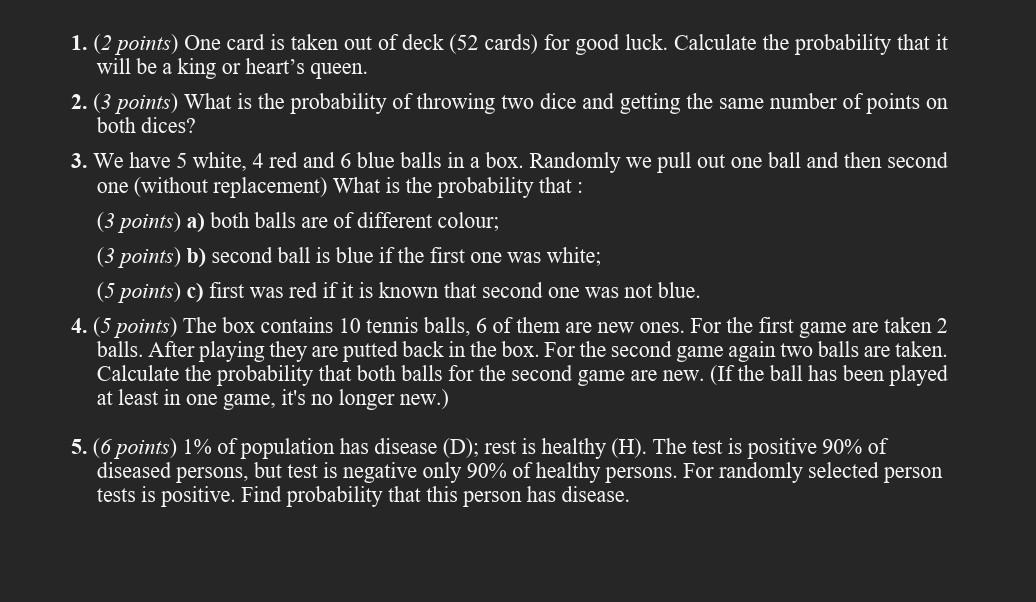 Solved 1. ( 2 points) One card is taken out of deck (52 | Chegg.com