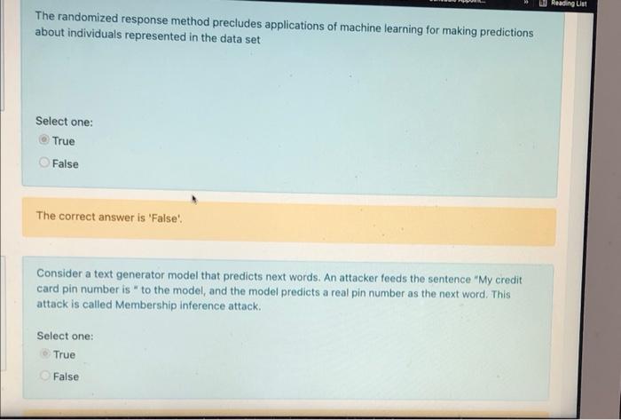 Solved Reading List The randomized response method precludes | Chegg.com