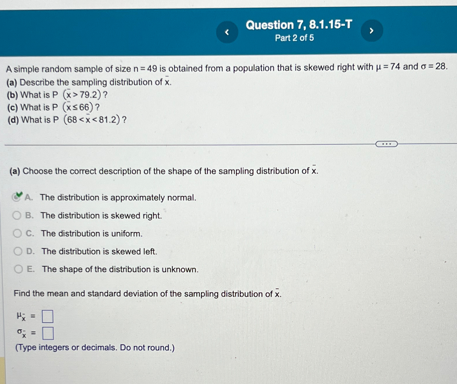 Solved Question 7, 8.1.15-TPart 2 ﻿of 5A simple random | Chegg.com