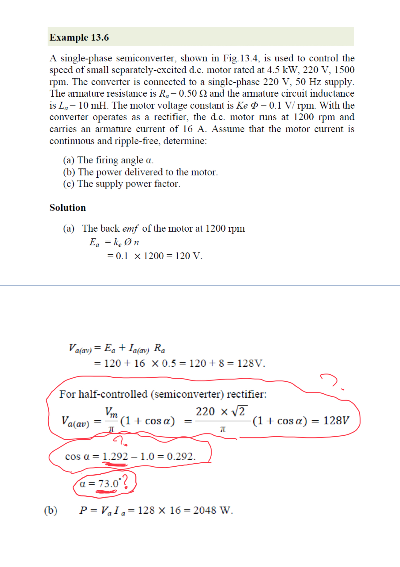 Solved Example 13.6A single-phase semiconverter, shown in | Chegg.com