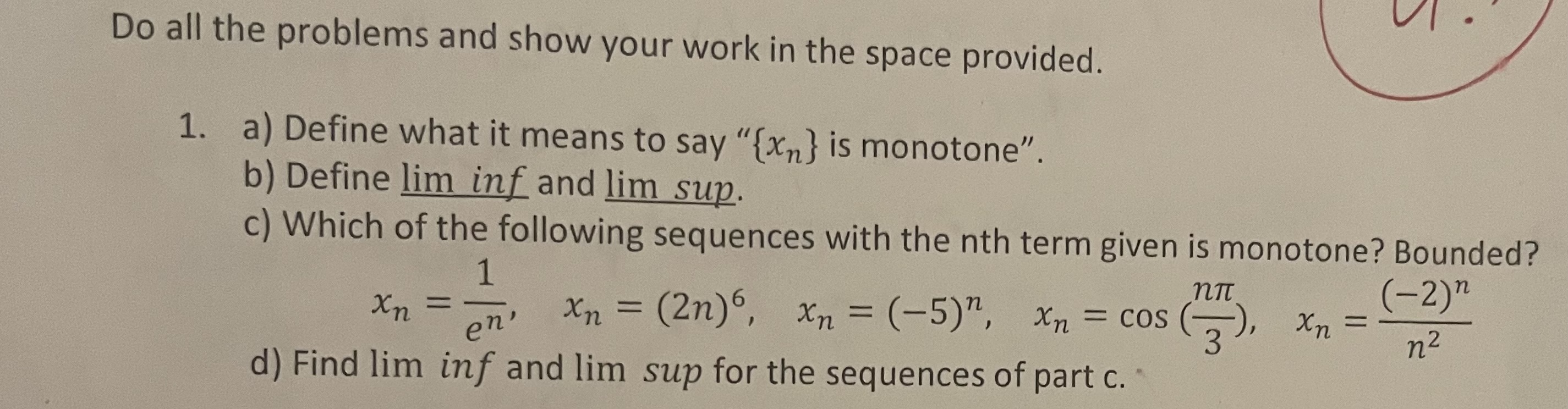 Solved a) ﻿Define what it means to say " {xn} ﻿is | Chegg.com