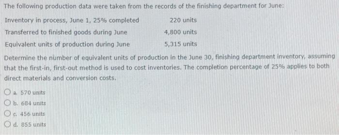Determine the number of equivalent units of | Chegg.com