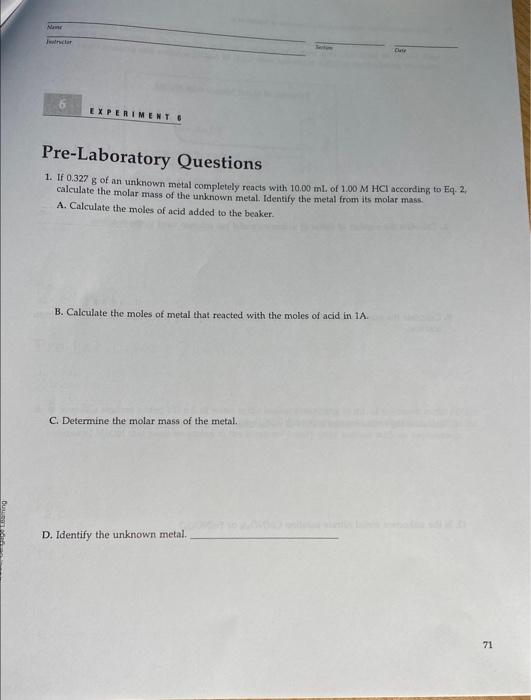 Lab Report Part A - Identification of an Unknown | Chegg.com