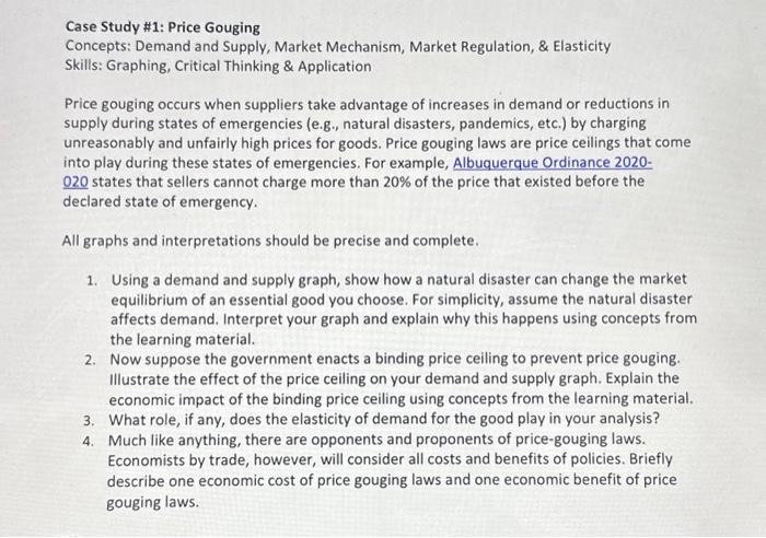 Solved Case Study \#1: Price Gouging Concepts: Demand and | Chegg.com
