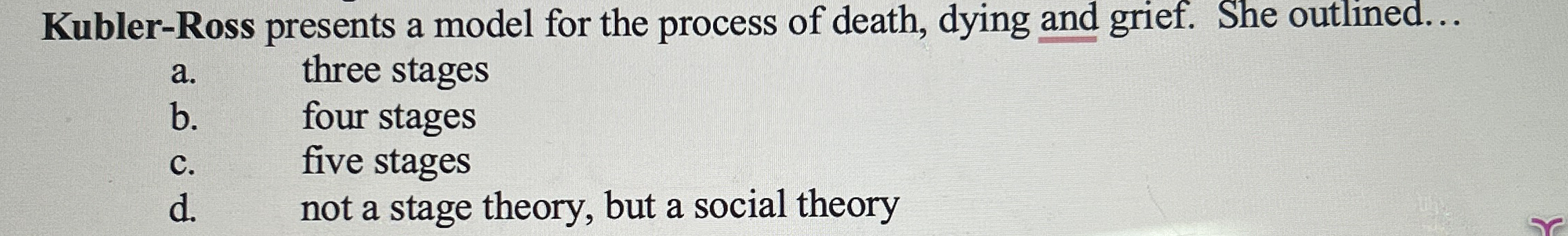 Solved Kubler-Ross presents a model for the process of | Chegg.com