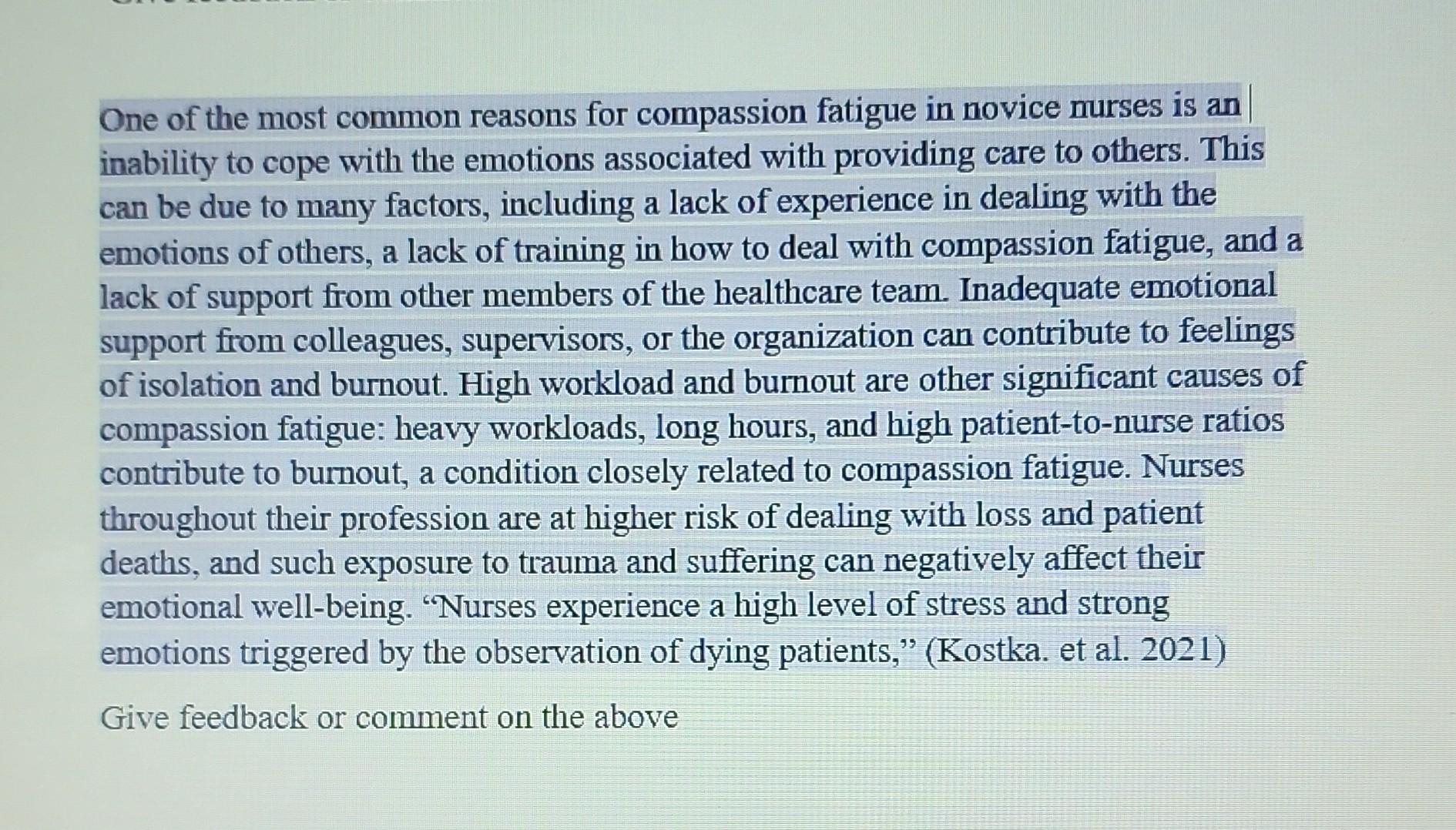 Solved One of the most common reasons for compassion fatigue | Chegg.com