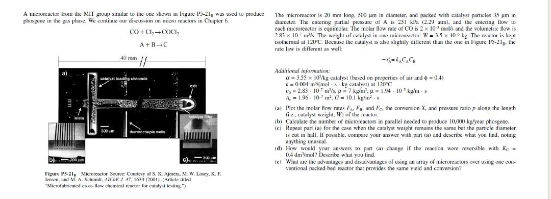 Solved A microreactor from the MIT group similar to the one | Chegg.com