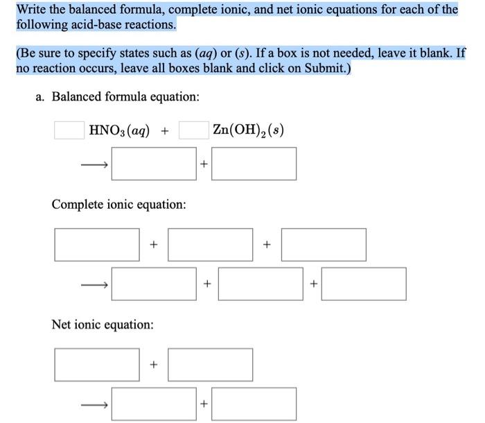 Solved b. Balanced formula equation: HCNO(aq) + KOH(aq) + | Chegg.com