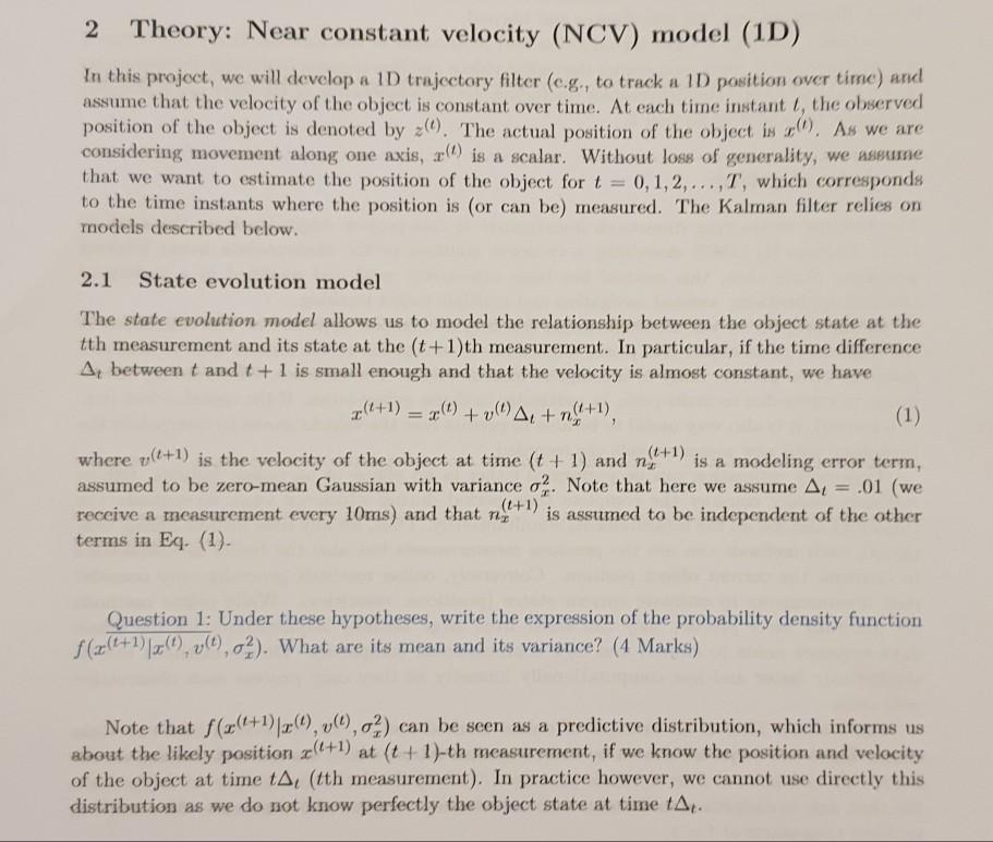 2 Theory: Near constant velocity (NCV) model (10) In | Chegg.com