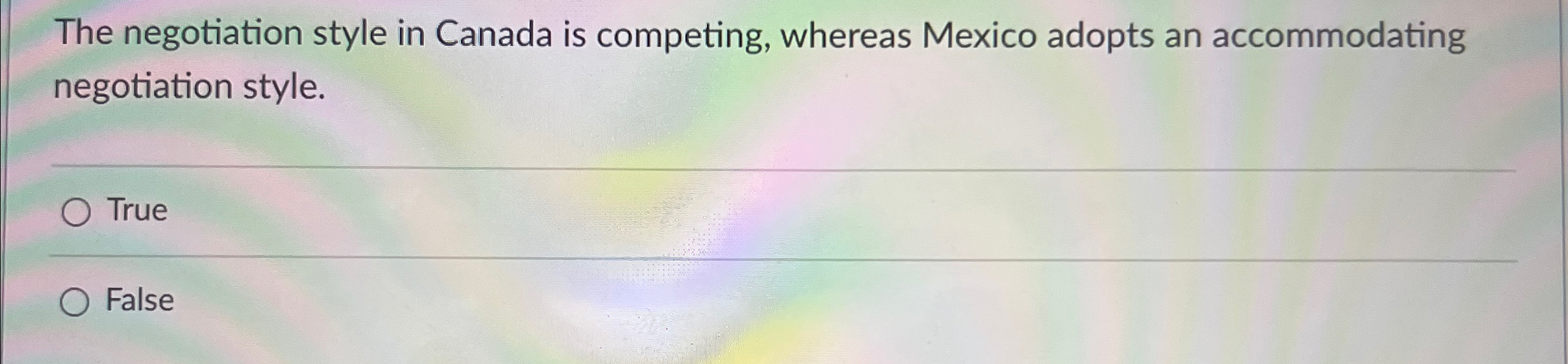 Solved The negotiation style in Canada is competing, whereas | Chegg.com