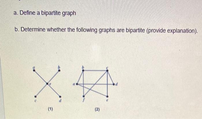 Solved a. Define a bipartite graph b. Determine whether the | Chegg.com