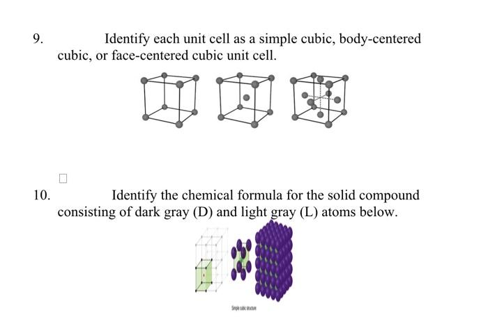 Solved Identify each unit cell as a simple cubic, | Chegg.com