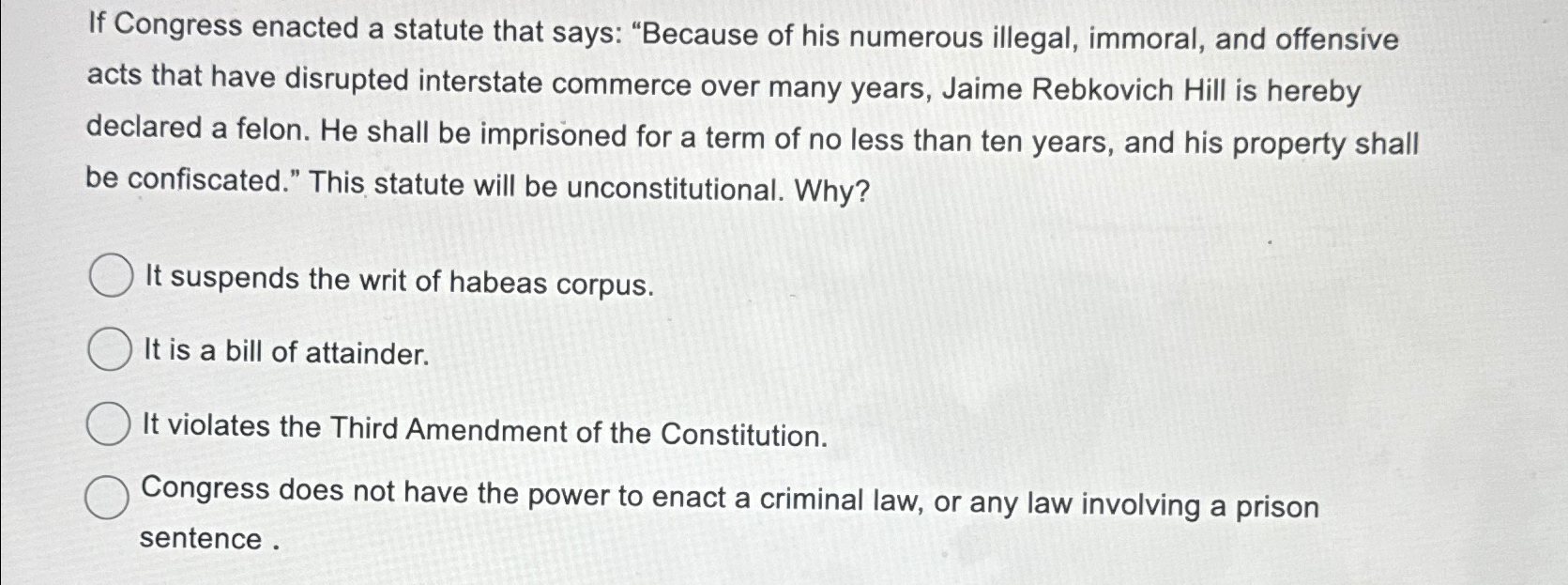 Solved If Congress enacted a statute that says: "Because of | Chegg.com