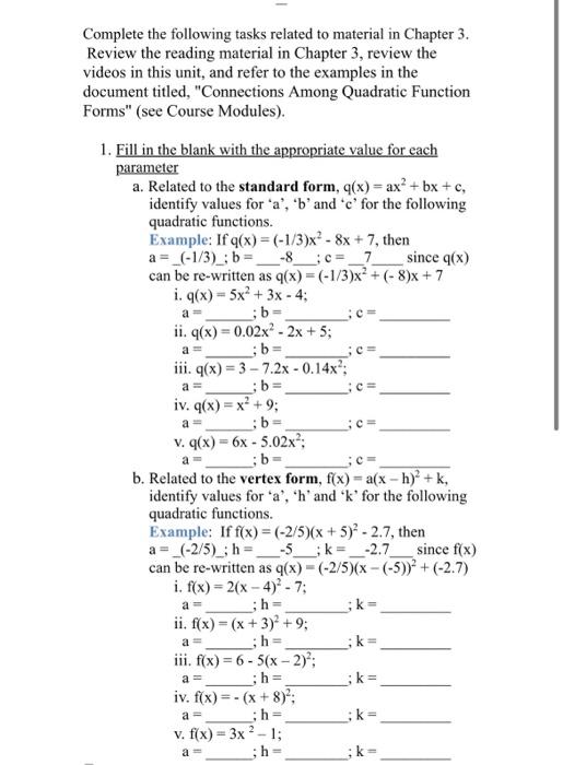 Solved Complete the following tasks related to material in | Chegg.com