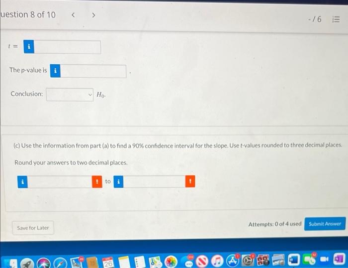 Solved Question 8 of 10 -/6 E Computer output for a | Chegg.com