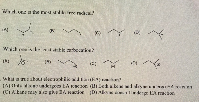 Solved Which one is the most stable free radical? w ynoy | Chegg.com