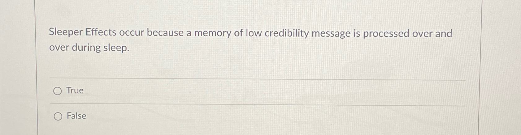 Solved Sleeper Effects occur because a memory of low | Chegg.com