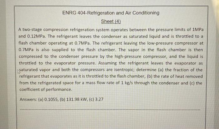 Solved ENRG 404-Refrigeration and Air Conditioning Sheet (4) | Chegg.com