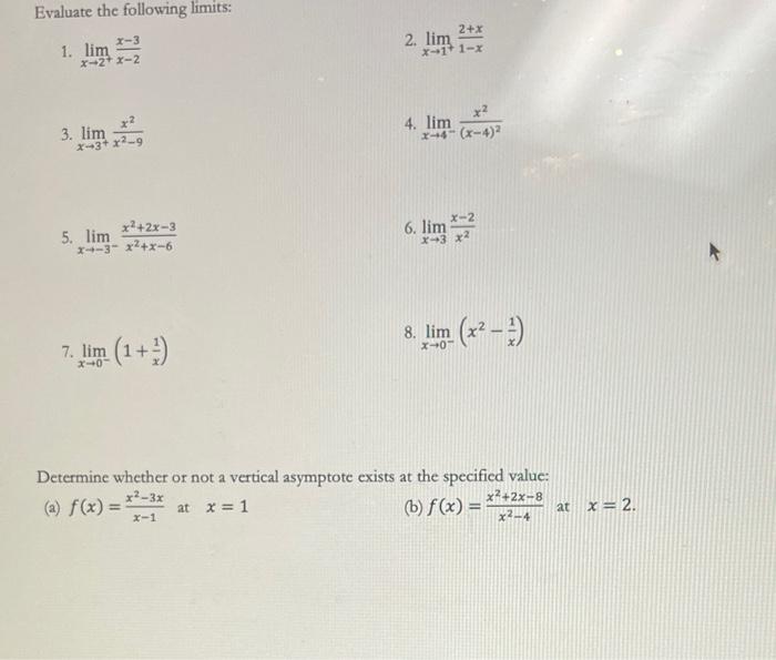 Solved Evaluate The Following Limits 2 Limx→1 1−x2 X 1