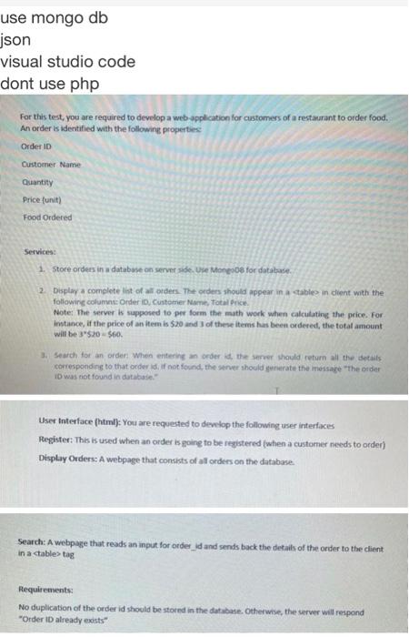 Solved use mongo db json visual studio code dont use php For | Chegg.com