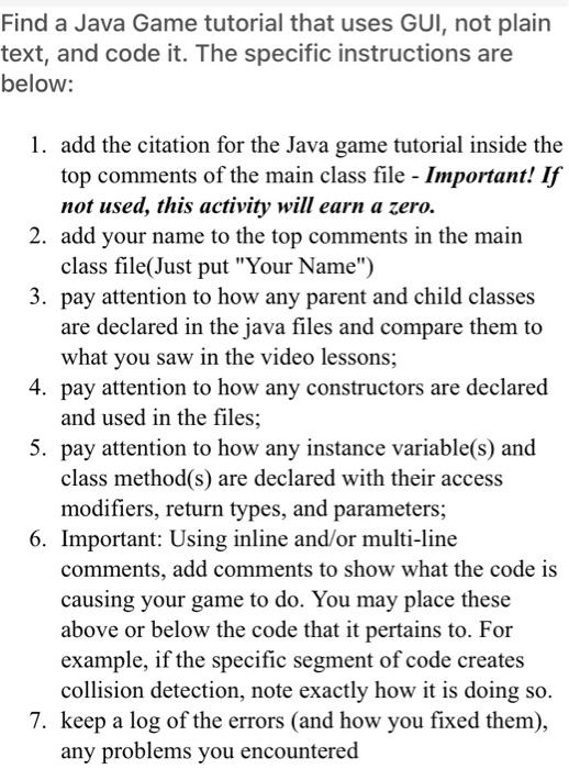Solved Find a Java Game tutorial that uses GUI, not plain | Chegg.com